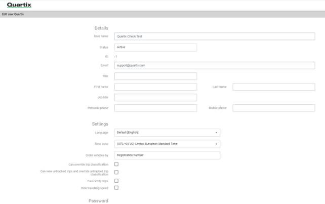 How-to: Create a Quartix Check user